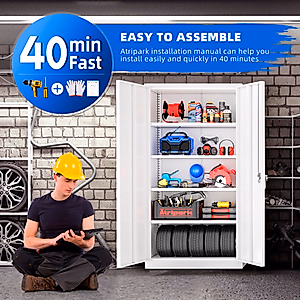 Superday Locking Metal Cabinet 72"×36"×18", Tall Storage Cabinet with 2 Doors and 4 Shelves, Large Metal Steel Utility Cabinet for Office File Bathroom Medicine Garage Pantry (White)