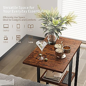 Homsorout C Shaped End Table - C Table on Wheels - Bedside Table with Wheels, Power Outlet and USB - Sofa Table for Living Room, Bedroom, Small Spaces - 27.2'' High, Brown