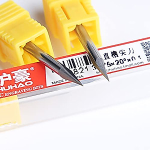 HUHAO 5PCS CNC Router Bits 20 Degree 1/8 Shank 2 Flutes 0.1mm Tip Engraving V Bits CNC Wood Carving Bit Straight Engraving V Groove Bit Engraving Tool Bits for Wood, Plywood, MDF, Stainless Steel