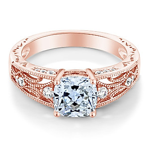 Gem Stone King 18K Rose Gold Plated Silver 7MM Cushion Cubic Zirconia Wedding Engagement Anniversary Promise Ring For Women (2.12 Cttw, Available in Size 5, 6, 7, 8, 9)