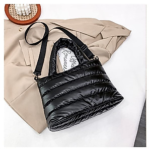 UMRFNO Puffer Tote Bag, Quilted Tote Bag for Women Luxury Shoulder Bag Down Winter Handbag Top Handle Bag Pillow Bag (Black)