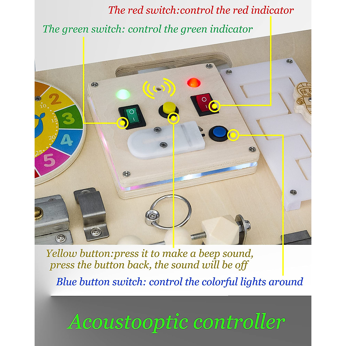 Blevla Busy Board for Toddlers 1-3 Wooden Sensory Board Baby Activity Board Montessori Busy Board Light Switch Toy Kid's Educational Toys