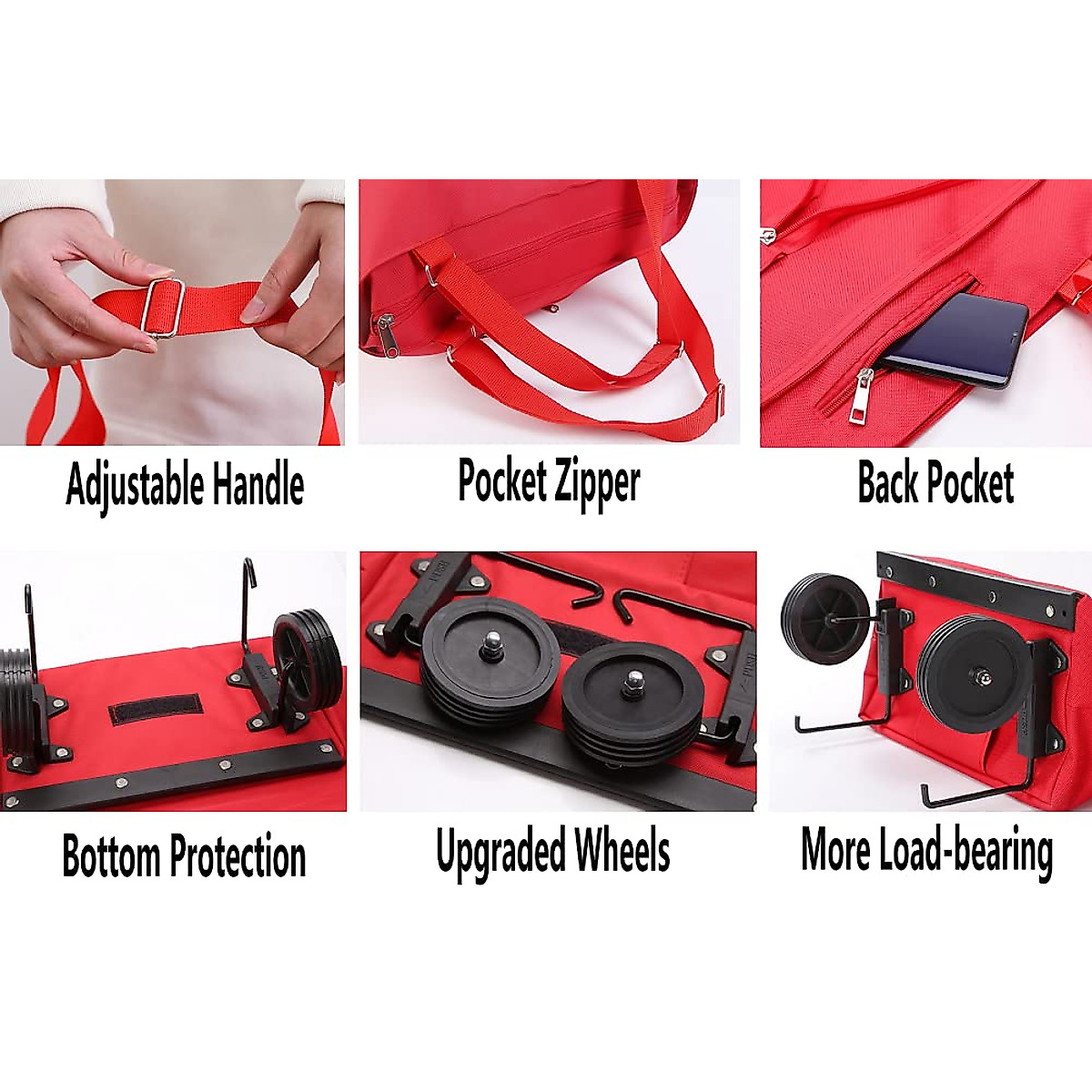 Upgrade Shopping Bag with Wheels Portable Trolley Bags Grocery Cart Hand Pulling Utility with Hand Straps Folding Shopping Cart- Larger Size & Waterproof & Strong（B0BDKBVK1Y）