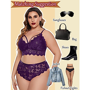 Avidlove Plus Size Lingerie for Women Bra High Waist Panties Set Garter Lingerie Set Purple