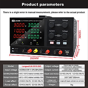 LWLONGWEI DC Power Supply Variable,4 Channels 30V 10A 2 * 300W Adjustable Switching Regulated DC Bench Power Supply with 4-Digits LED Power Display 5V/2A USB/DC Output Black