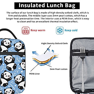koniqiwa Cute Panda Lunch Box Insulated Lunch Bag Detachable Handle Lunchbox Thermal Meal Tote Bag For Travel Picnic Office Work Outdoor