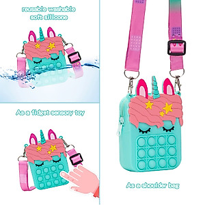 civan Mini Blue Pop Purse for Girls Crossbody, 2 in 1 Pop Bag Fidget Purse Toy Push Bubble Handbags, Silicone Sensory Toys Bag for Kids Birthday Gift Bag Toy Students Kids Present