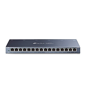 TP-Link 16 Port Gigabit Ethernet Network Switch | Desktop/ Wall-Mount | Lifetime Protection | Fanless | Sturdy Metal w/ Shielded Ports | Traffic Optimization | Unmanaged (TL-SG116) (Renewed)