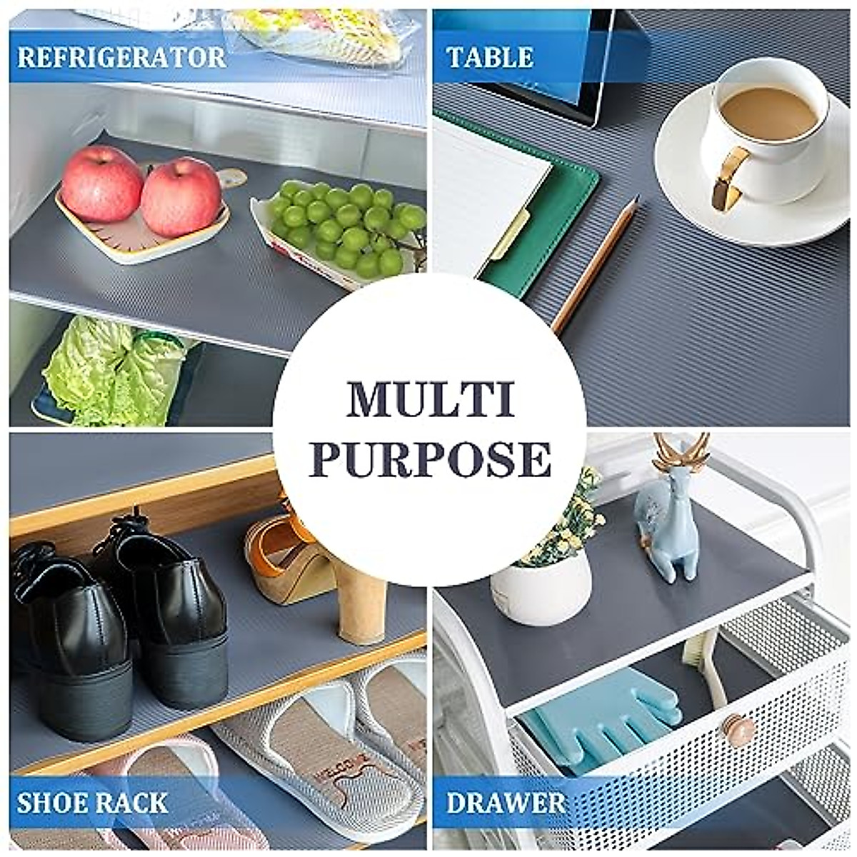 Hersvin Shelf Liners 16 in x 20 ft EVA Drawer Mats, Non-Adhesive Cupboard Pad, Kitchen Cabinet Lining Fridge Cushion (Gray Stripe, 40.7cmx610cm)