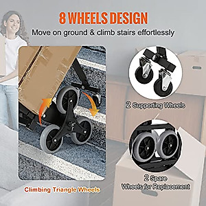 VEVOR Stair Climbing Hand Truck, Heavy-Duty Hand Cart Dolly 375 lbs Load Capacity, Foldable Stair Climber Hand Trucks with Adjustable Handle, All Terrain Cart for Stairs with 10 Wheels