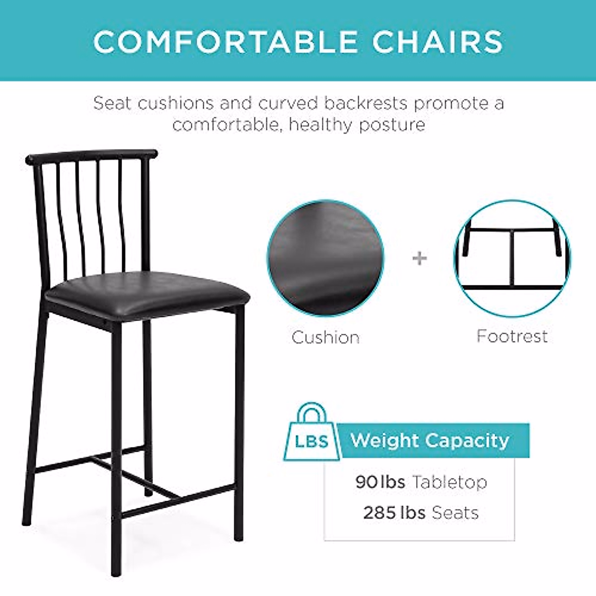 Best Choice Products 3-Piece 36in Wooden Counter Height Dining Table Set for Kitchen, Dining Room w/Storage Shelves, Metal Frame, 2 Barstools - Espresso