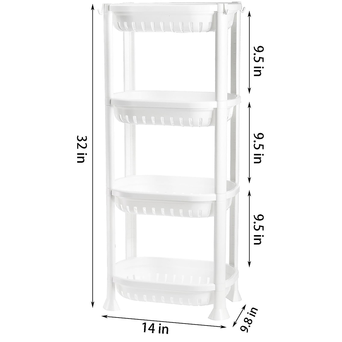 Okllen 4 Tier Shower Organizer Stand, 14"Lx9.8"Wx32"H Standing Shower Caddy, Plastic Shower Storage Rack Stands Shelf Organizer for Bathroom, Bathtub, Shower pan, Bath Accessories, Kitchen Countertop