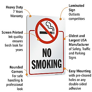SmartSign 14 x 10 inch “No Smoking” Metal Sign with Symbol, Screen Printed, 40 mil Laminated Rustproof Aluminum, Red, Black and White, Made in USA