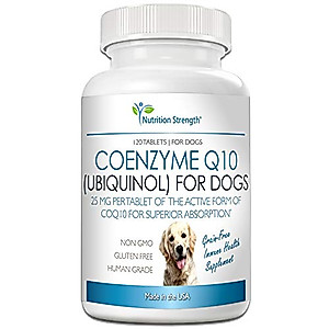Nutrition Strength Coenzyme Q10 for Dogs Grain-Free Supplement, Ubiquinol - The Electron-Rich Form of CoQ10, Promotes Heart Health, Cognitive and Energy Support for Dogs, 120 Chewable Tablets