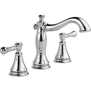 Delta Faucet Cassidy Widespread Bathroom Faucet Chrome, Bathroom Faucet 3 Hole, Bathroom Sink Faucet, Metal Drain Assembly, Chrome 3597LF-MPU