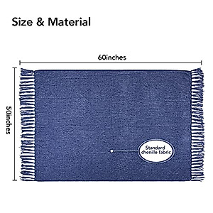 QUILTINA Super Value Fleece Throw Blankets for Couch, Lightweight Bed Blanket with Tassel for All Seasons, Spring/Summer Soft Blanket for Decoration & Outdoor Use (60'' x 50'' Blue)