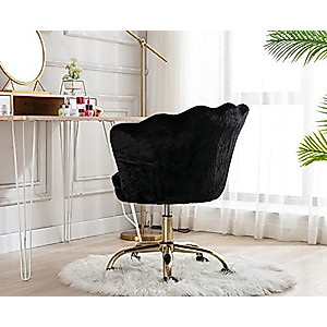 Kmax Office Desk Chair, Fur Makeup Arm Chair Gold Base, Black