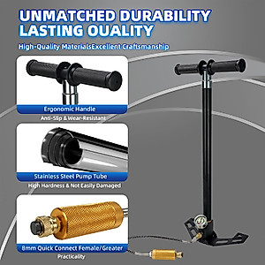30mpa 4500psi Pcp Hand Pump,Four Stage Hand Pump,High Pressure Hand Pump,Stainless Steel, Hand Pump Air Rifile Pump Suitable for Pcp Air Guns,Paintball Gun,Hpa Gas Tanks,Different Bike Tire Inflation