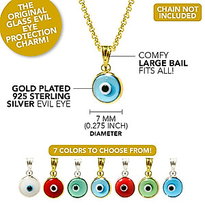 MIZZE Made for Luck Gold Plated 925 Sterling Silver 7 MM Transparent Blue Round Glass Evil Eye Charm (Pendant Only)