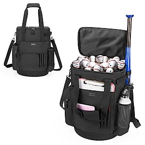 GOBUROS Baseball Ball Bucket Bag with Large Capacity, Baseball Coach Bag with Anti-Slip EVA Bottom, Softball Ball Bag with Large Space for Bat, Gloves, Scoreboards and Other Accessories
