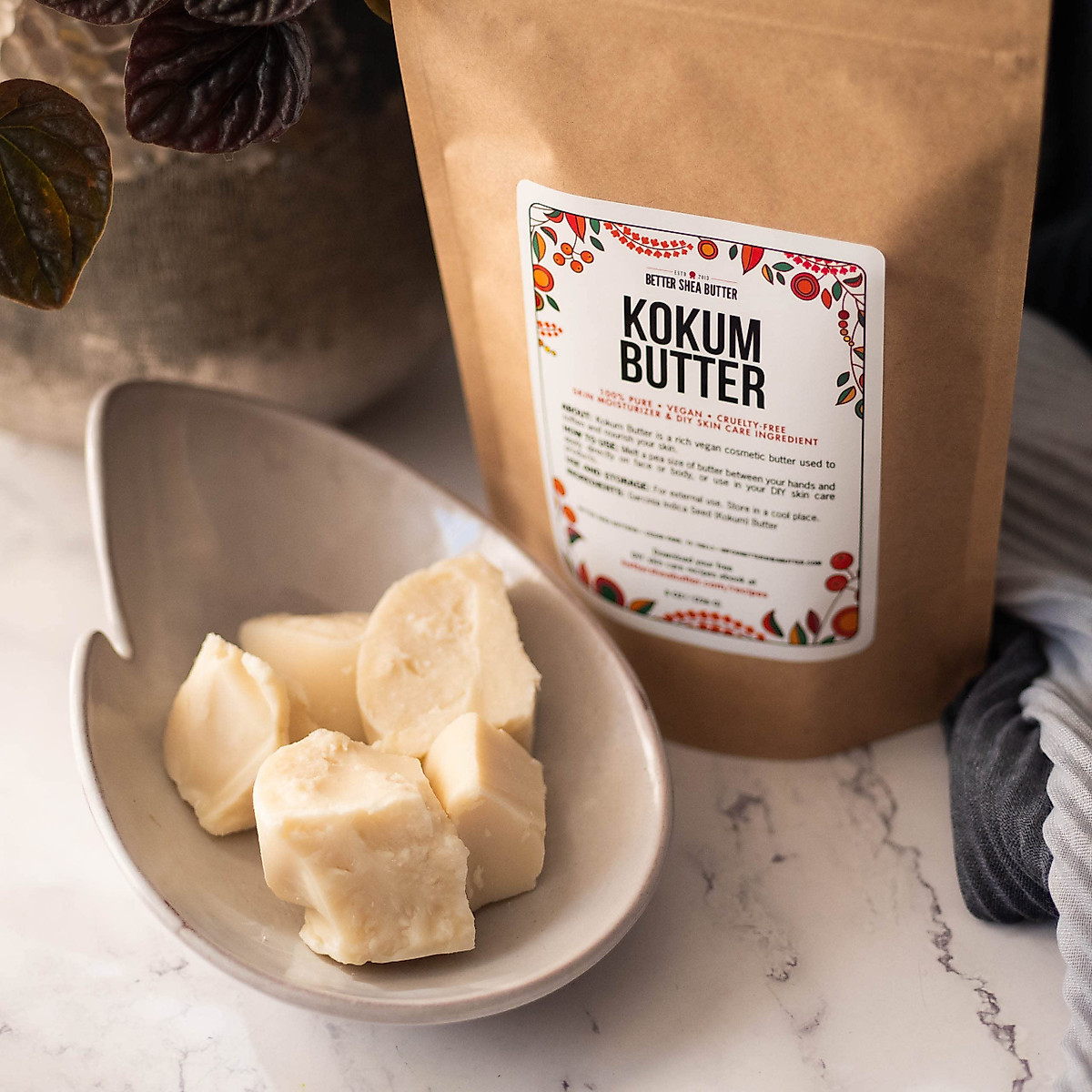 Better Shea Butter Raw Kokum Butter Unrefined - Body Butter Bar for Soap Making and DIY Butter, Skin and Hair Products - Pure, Unscented Skin Butter for Lotion Base - Kokum Butter 8 oz Block