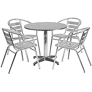 Flash Furniture 31.5'' Round Aluminum Indoor-Outdoor Table Set with 4 Slat Back Chairs