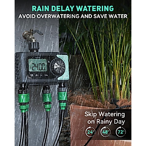 RAINPOINT Sprinkler Timer 4 Zone Water Timer, 4 Outlets Hose Timers for Watering with Rain Delay/Manual/Automatic Timed Irrigation Controller System, Programmable Digital Faucet Timer for Lawn Pool