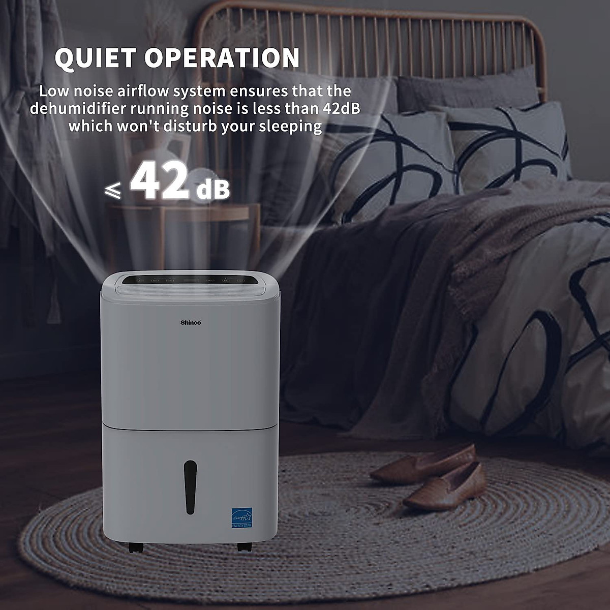 Shinco 6,000 Sq.Ft Energy Star Dehumidifier, Ideal for Large Rooms and Home Basements, Efficient Moisture Removal with Adjustable Humidity Control, 1.32 Gallons Water Tank