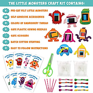 CiyvoLyeen Little Monsters Sewing Craft Kit for Children Adopt A Monster Felt Plush DIY Sewing Art Kids Educational Toys Monster Bash Craft Gift for Beginners Set of 8