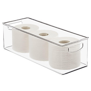 mDesign Plastic Toiletry Organizer for Bathroom - Storage Holder Bin w/Handles for Vanity, Drawers, Dresser - Holds Hair Products, Makeup, Lotion, Skincare and More - Ligne Collection - Clear
