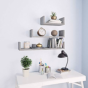 INLIFE 3 Pcs Floating Wall Display Shelves,U-Shaped Wall Mounted Book DVD Collectables Decoration Storage Shelf for Living Room,Bedroom Wall Display Shelves Concrete Gray 23.6"x 5.9"x 3.9"(LxWxH)