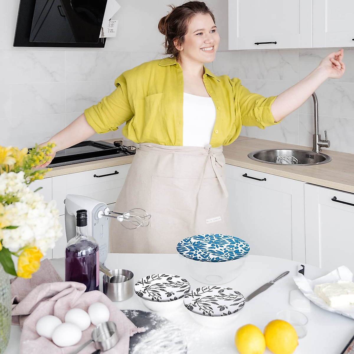 10 Pieces Reusable Bowl Covers Woven Elastic Food Storage Covers Fabric Reusable Food Covers Elastic Bowl Covers Reusable Cloth Bowl Covers for Kitchen Bowls Storage Container, 4 to 12 Inch (Leaves)