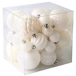 Christmas Balls Ornaments -36pcs Shatterproof Christmas Tree Decorations with Hanging Loop for Xmas Tree Wedding Holiday Party Home Decor,6 Styles in 3 Sizes(White)