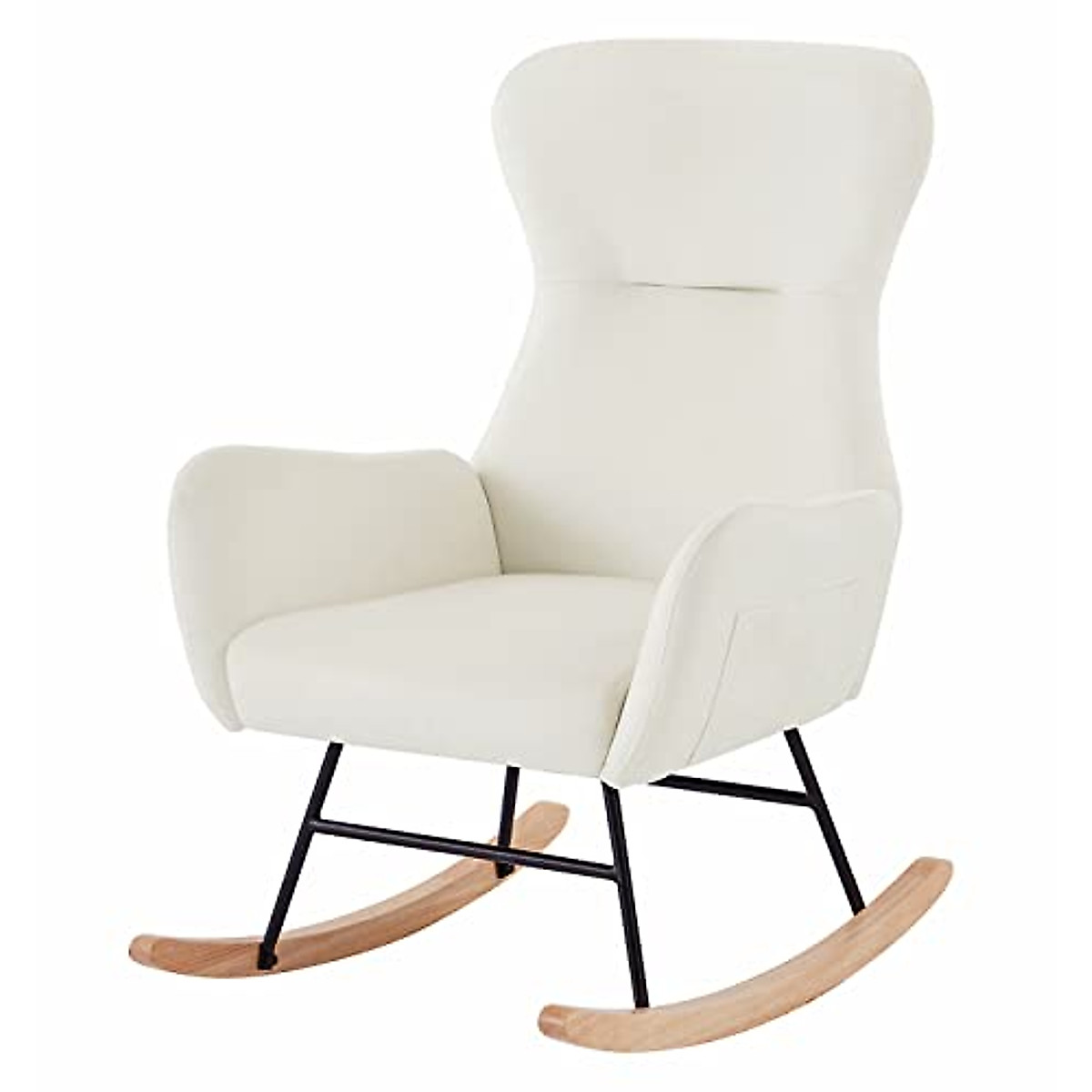 hansones Modern Accent Rocking Chair,Upholstered Glider Rocker for Baby, Indoor for Living Room/Bedroom/Nursery (White Velvet)