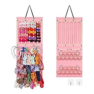 COSIFO Headband Holder Organizer for Baby Girl, Large Capacity Hair Bows Hanging Organizer, Bow Storage w/Heart-Shape Velvet Hangers for Girls Room, Door, Closet