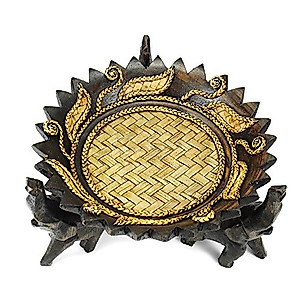 AeraVida Rejoicing Elephant Leaves Carved Rain Tree Circular Wooden Tray