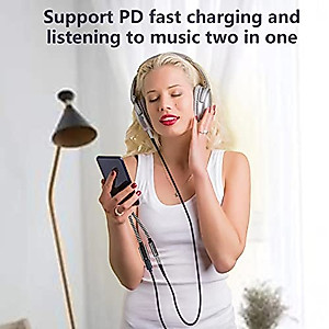 HLDInie USB c to 3.5 Headphone and Charger Adapter Type c Splitter 2-in-1 Aux Audio Jack high Resolution DAC and Fast Charging dongle Cable(Black)