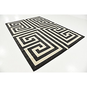 Unique Loom Athens Collection Classic Geometric Modern Border Design Area Rug, 7 ft x 10 ft, Black/Beige
