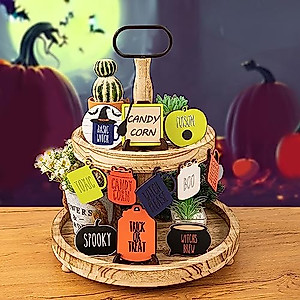 Halloween Farmhouse Decors for Tiered Tray for Living Room Bathroom Tiered Tray Decors Set Wooden Table Signs Tiered Tray Set Decorative Trays Signs Wood Sign Mini Signs Bedroom Wooden Decor