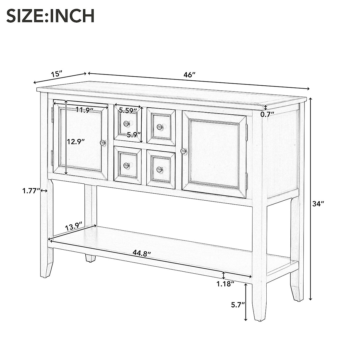 Harper & Bright Designs Buffet Table Kitchen Storage Buffet and Sideboard Console Tables with Four Storage Drawers Two Cabinets and Bottom (Antique Grey)