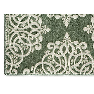 Dream Home | Medallion Collection | Green Damask Polyester Scatter Rug, 20" x 34"