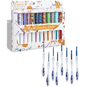 Coopay 12PCS Warm Crochet Hooks Plus & 8PCS Blue Porcelain Pattern Ergonomic Handle Crochet Needles, Crochet Kit Crochet Hook Set Ergonomic Soft Grip Crochet Needles Ideal Knitting Crochet Supplies