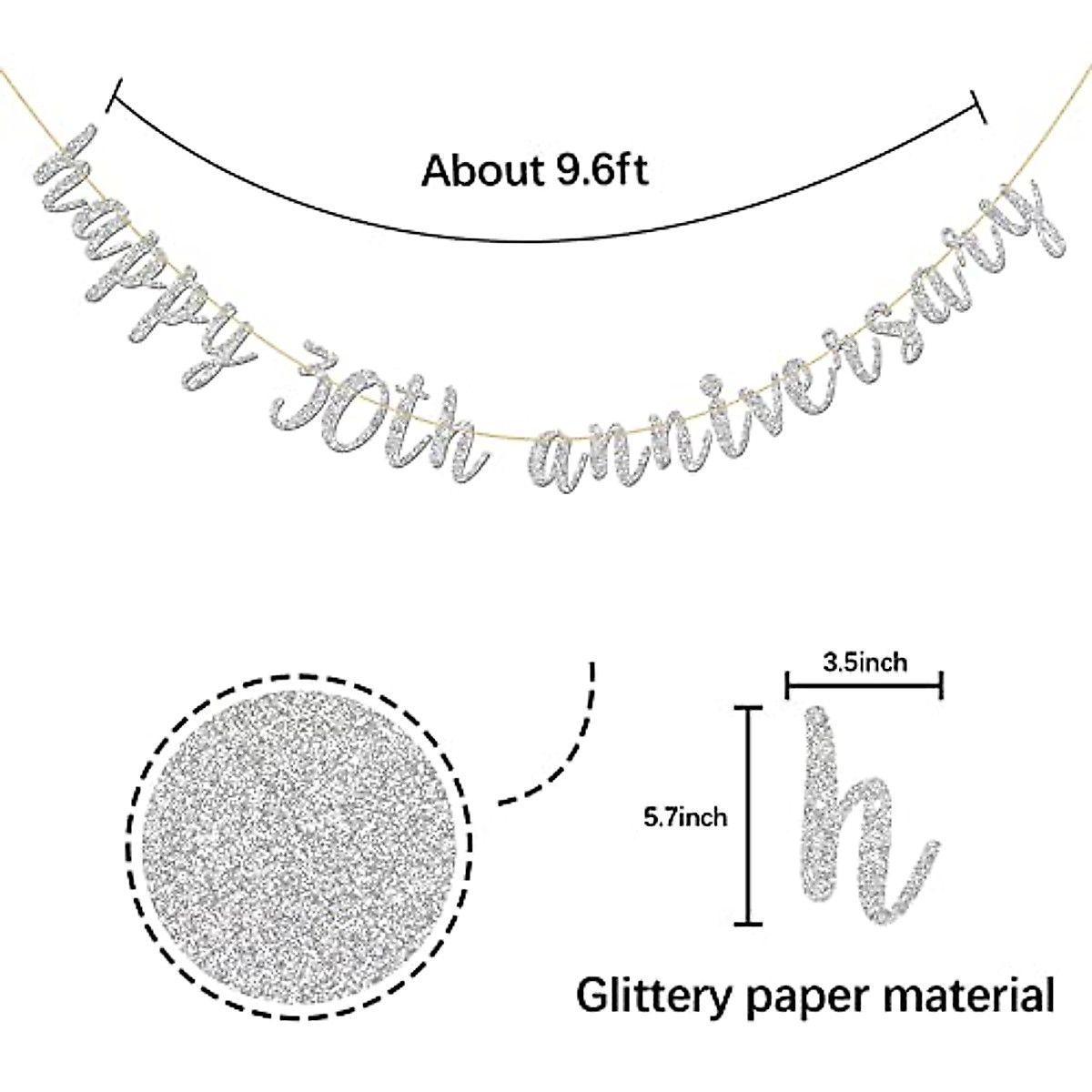 Glitter Silver Happy 30th Anniversary Banner - Thirty Theme Sign - 30th Birthday Banner - 30th Wedding Anniversary Party Bunting Decorations