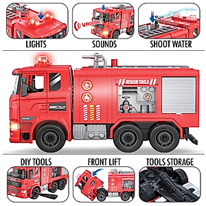 Take-Apart Fire Truck - 99 Pcs STEM Toys Build Your Own Fire Engine-DIY Building Assembly Kit w/Realistic Lights and Sounds - Educational Gift Idea for Kids Ages 5 6 7 8 9 Years Old