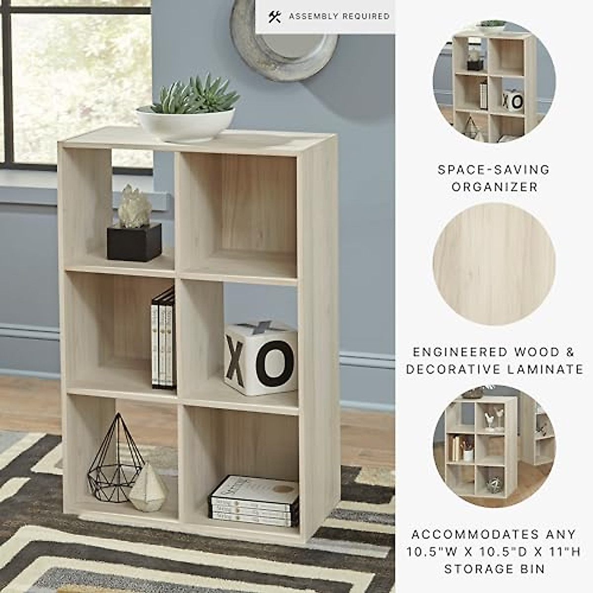 Signature Design by Ashley Socalle Modern 6 Cube Storage Organizer or Bookcase, Whitewash