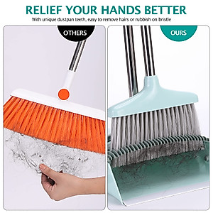 XXFLOWER Broom and Dustpan Set for Home, Broom and Dustpan Set with Long Handle 55", Broom with Dustpan Combo Set, Standing Broom and Dust Pan Set for Kitchen Office Lobby Floor, Bluish Green