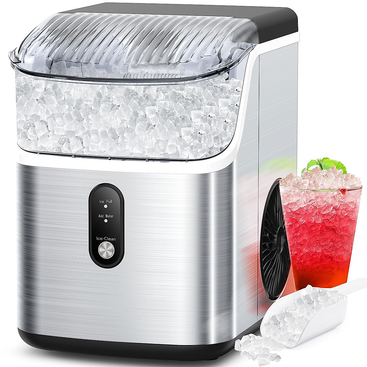 COWSAR Nugget Ice Makers Countertop, Soft Chewable Crushed Ice Maker Machine, Portable Pebble Ice Maker Countertop, 34Lbs/Day, Self-Cleaning, One-Button Operation Ice Machine for Home Kitchen Party