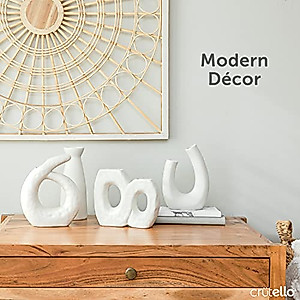 Crutello Textured Ceramic White Loop Vase - Modern Home Decor for Mantles, Bookshelves, Tables, Entryways