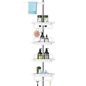 ALLZONE Rustproof Shower Caddy Corner for Bathroom,Bathtub Storage Organizer for Shampoo Accessories,4-Tier Adjustable Shelves with Tension Pole, 56 to 114 Inch, White