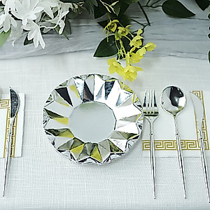 Balsa Circle 25 Silver Geometric Round 7 in Metallic Disposable Dinner Salad Paper Plates Party Events Home Tableware Decorations Supplies